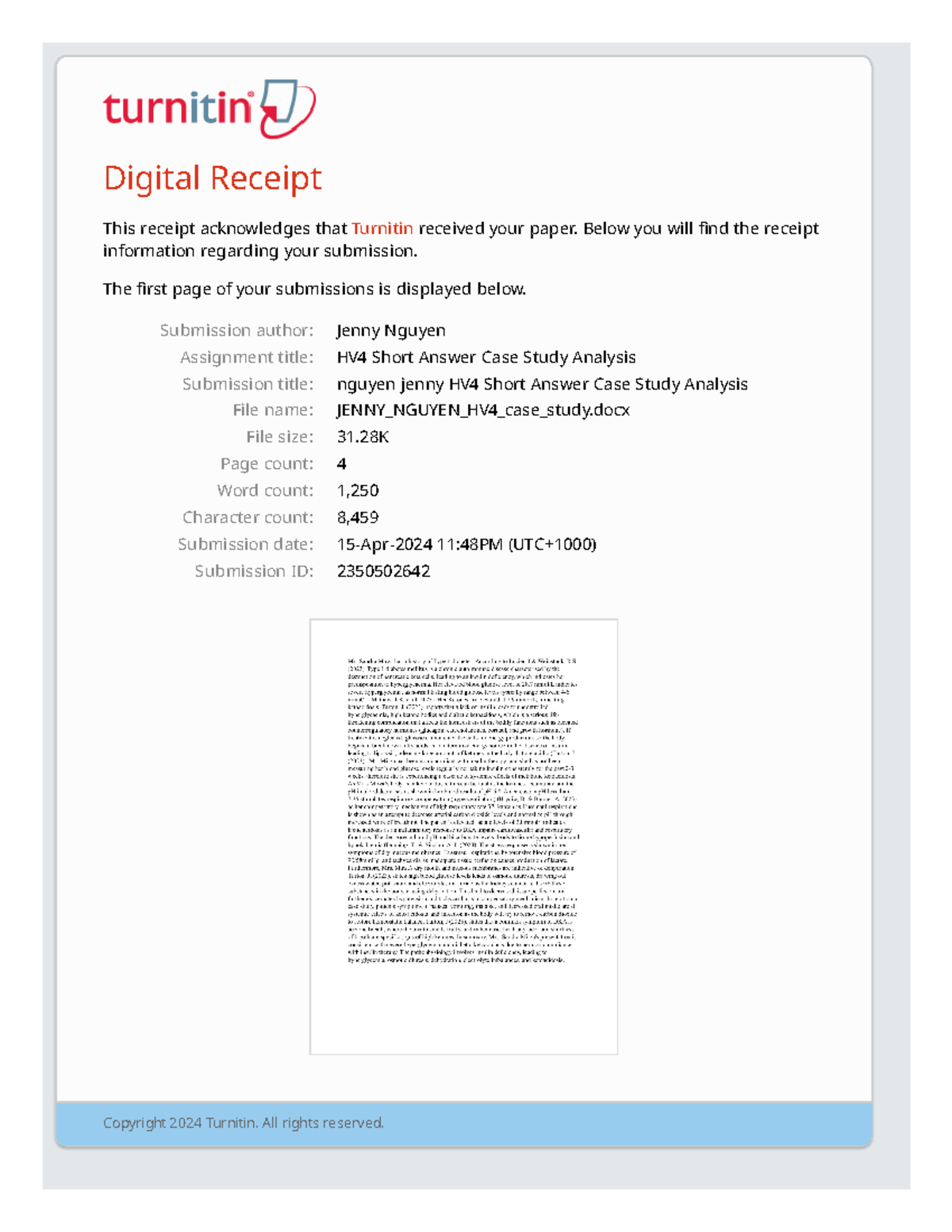 Receipt nguyen jenny HV4 Short Answer Case Study Analysis - Submission ...