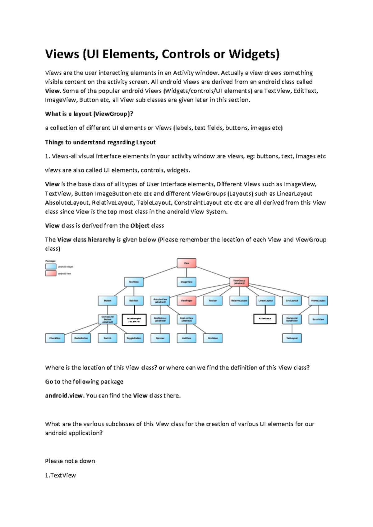 11 Views and View Groups notes-merged - Views (UI Elements, Controls or ...