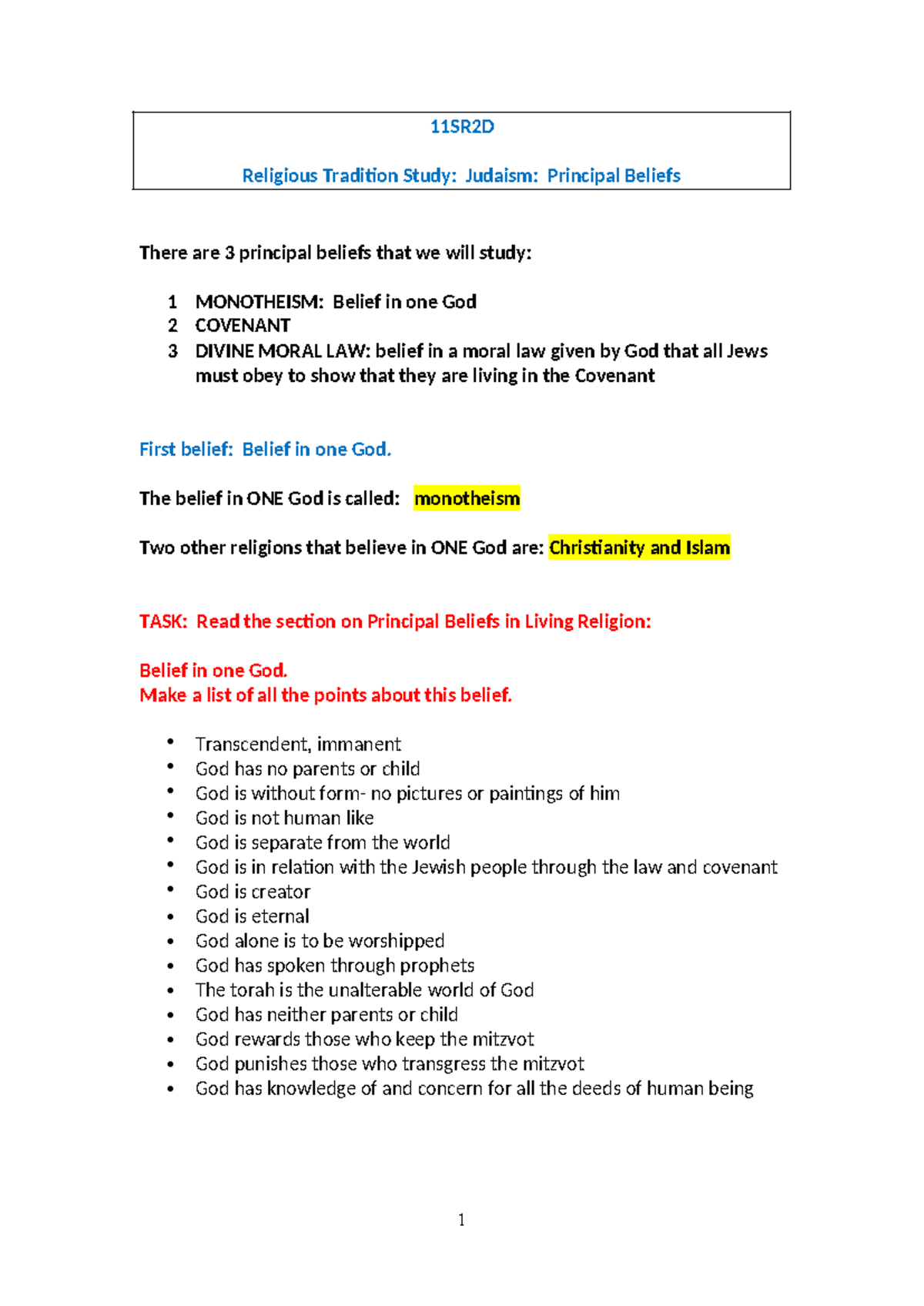 Judaism - Principal Beliefs - 11SR2D Religious Tradition Study: Judaism ...