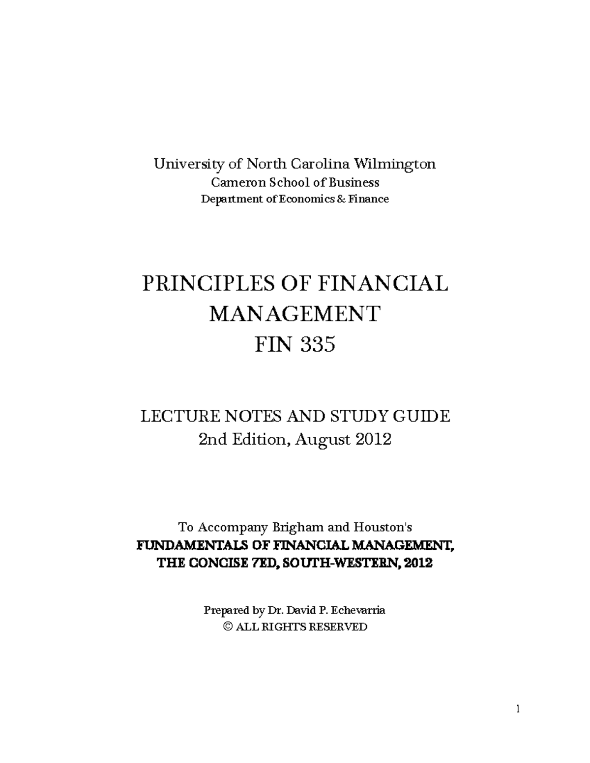 FIN Phase I Notes - University of North Carolina Wilmington Cameron ...