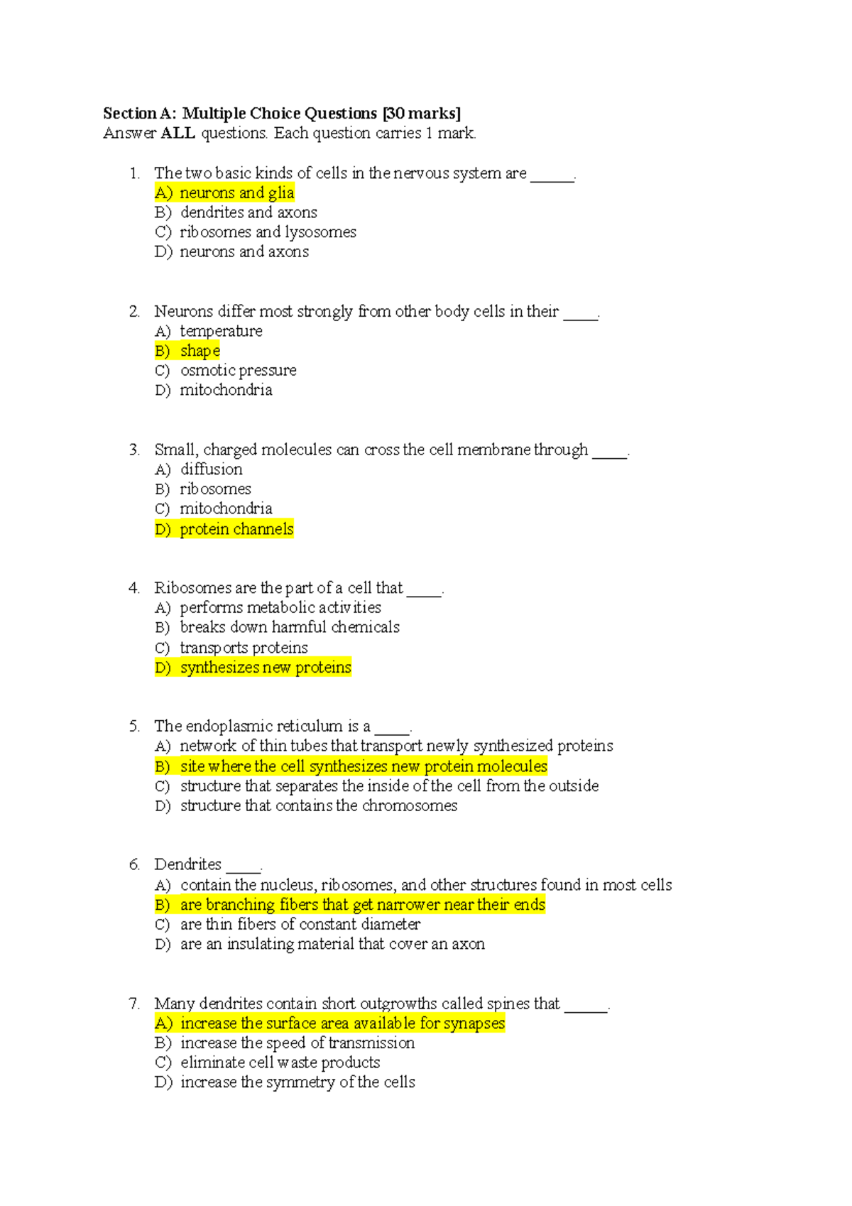 Practice Paper-MCQ-Bio Psych - Section A: Multiple Choice Questions [30 ...