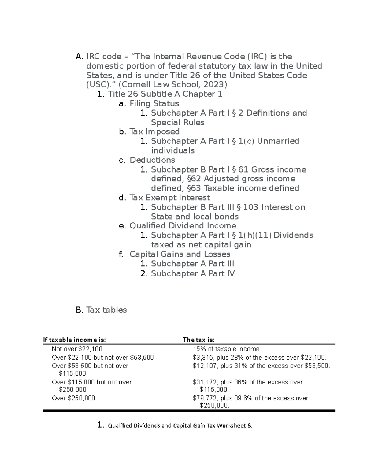 ACC Final Project - A. IRC code – “The Internal Revenue Code (IRC) is ...