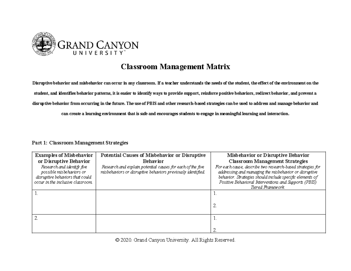 SPD-208 RS T4 Classroom Management Matrix - Classroom Management Matrix ...
