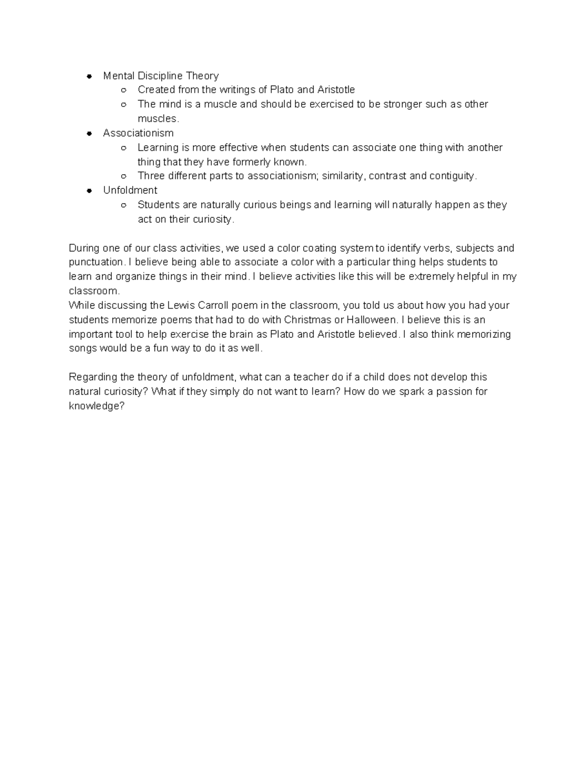 Response #3 Lenses on Reading - Mental Discipline Theory Created from ...