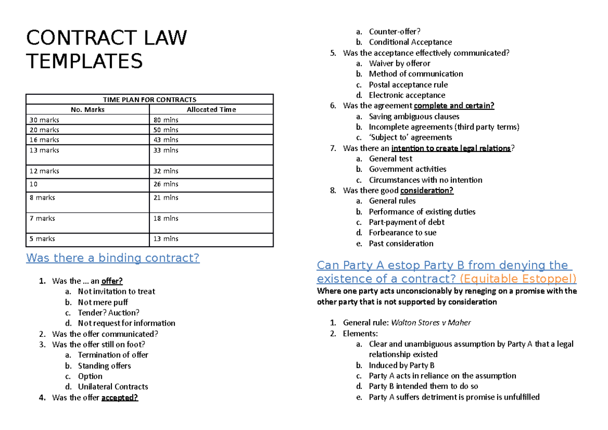 Question Templates Contact Questions - CONTRACT LAW TEMPLATES Was there ...