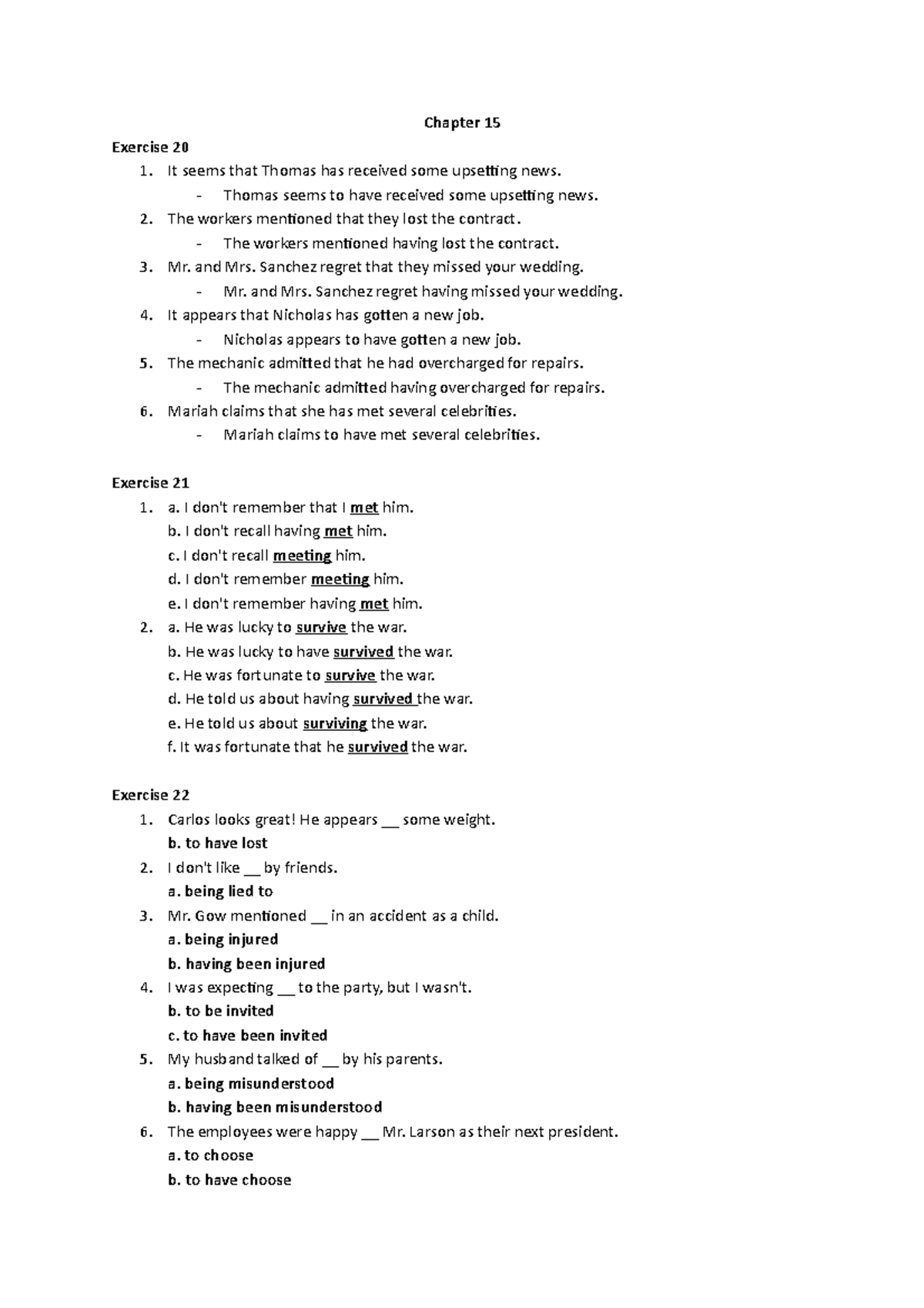 Grammar Chapter 15 Exercise 20-34 - Chapter 15 Exercise 20 It seems ...