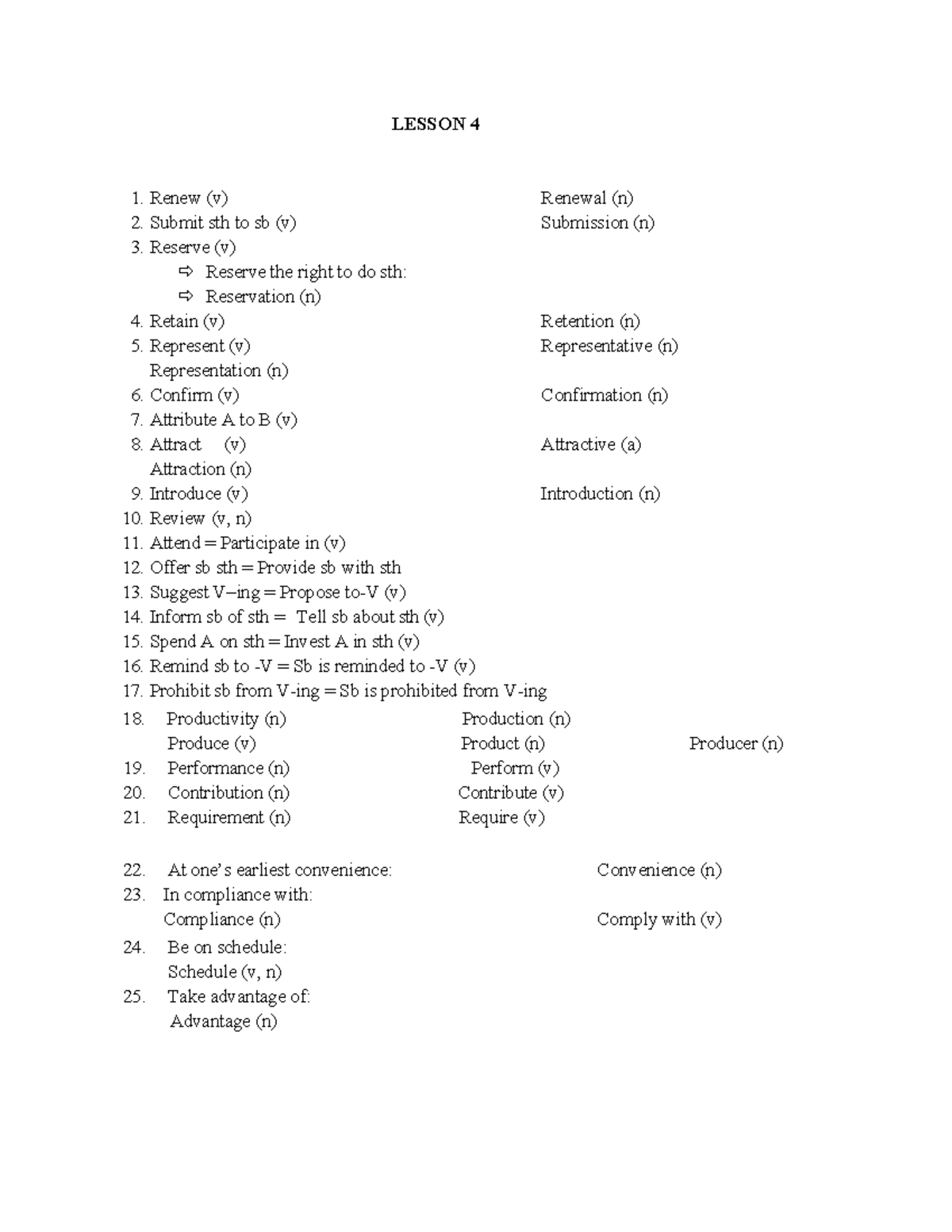 Ktra tu vung lesson 4 official - LESSON 4 1. Renew (v) Renewal (n) 2 ...