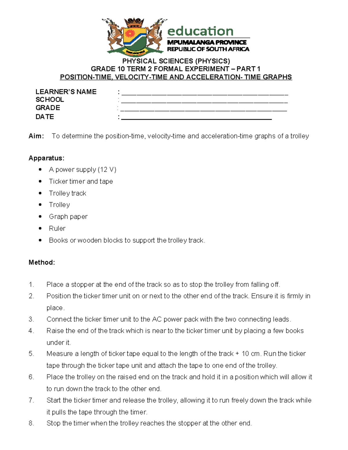 Grade 10 TERM 2 Position, Velocity AND Acceleration(Part 1) - PHYSICAL ...