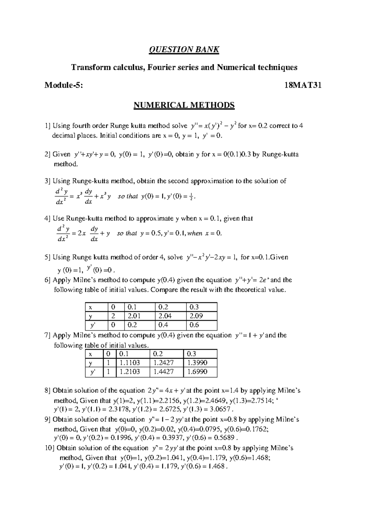 Module-5-Numerical methods & Calculus of variations and - QUESTION BANK Transform calculus ...