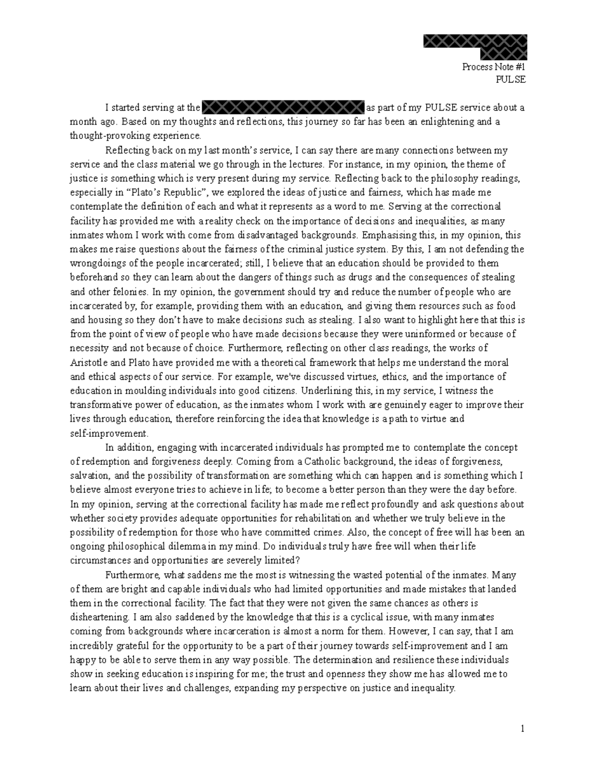 Process Note #1 Pulse copy - Process Note # 1 PULSE I started serving ...