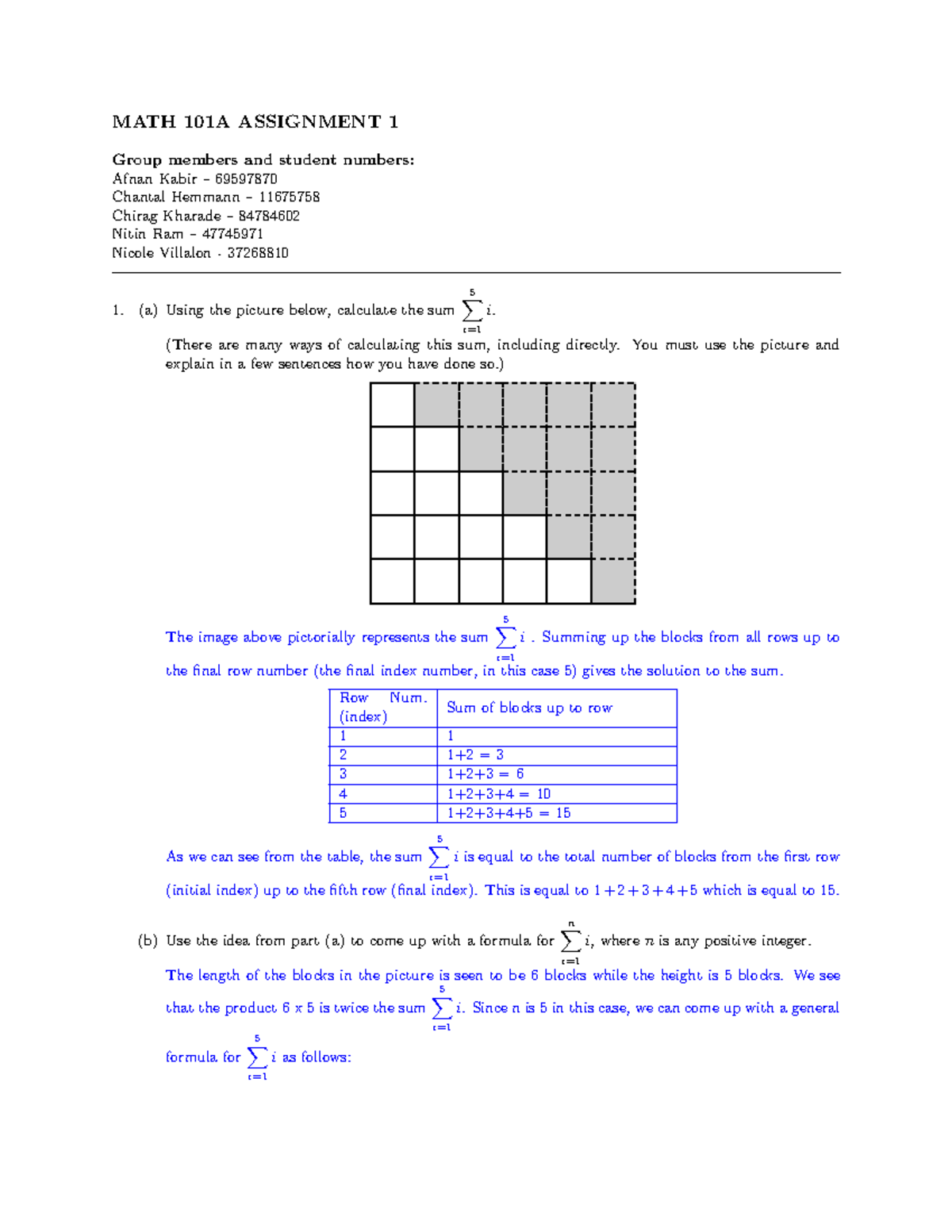 Math101 Written Assignment 1 - MATH 101A ASSIGNMENT 1 Group members and student numbers: Afnan ...