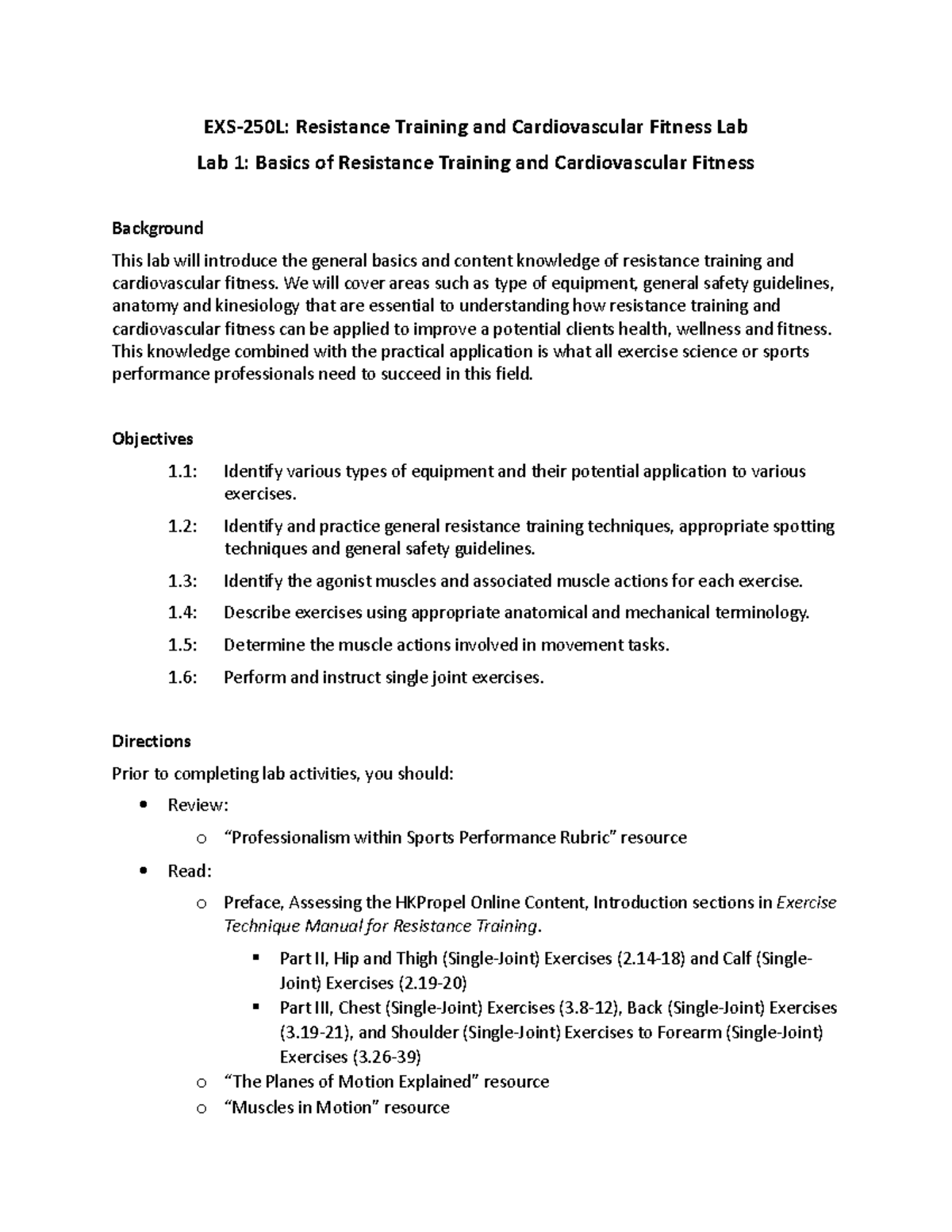 EXS-201-Lab 1 - Lab proportion - EXS-250L: Resistance Training and ...