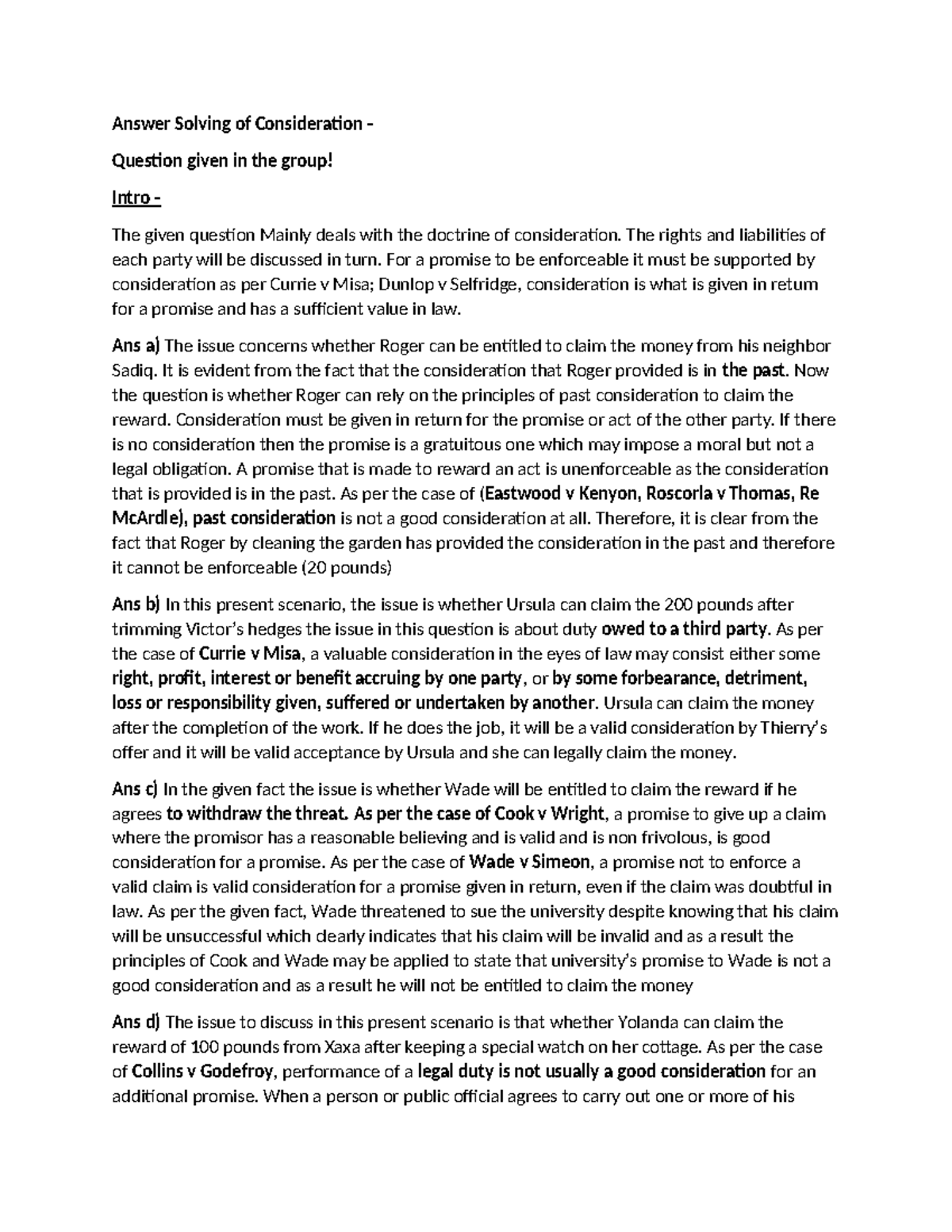 Consideration ans solving - Answer Solving of Consideration - Question ...