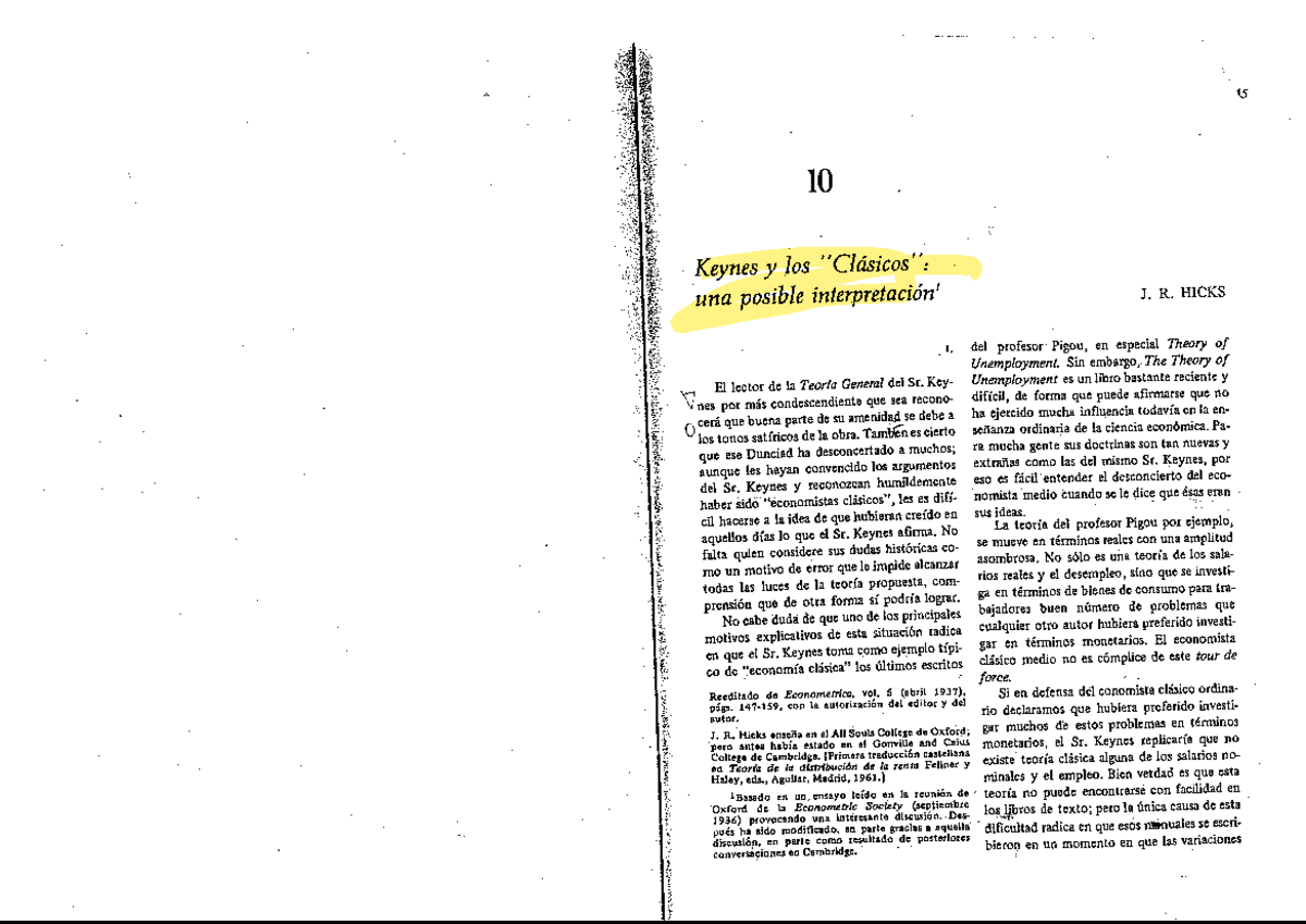 Hicks - Keynes y los clasicos - 15 10 Keynes y los una posible ...