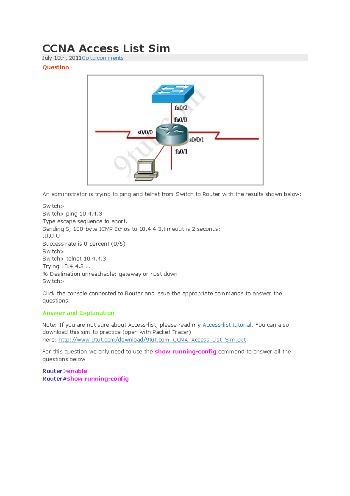 CCNA Access List Sim - Cisco Press ICND1 - CCNA Access List Sim July 10th, 2011Go to comments ...