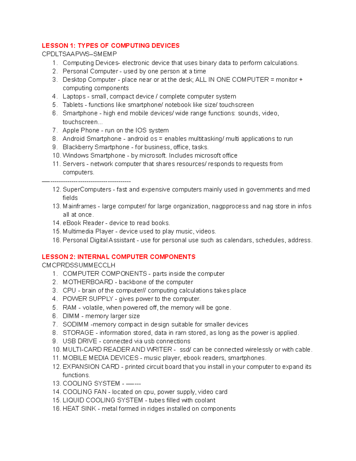 Summarized Week 1 - ICOM - LESSON 1: TYPES OF COMPUTING DEVICES ...