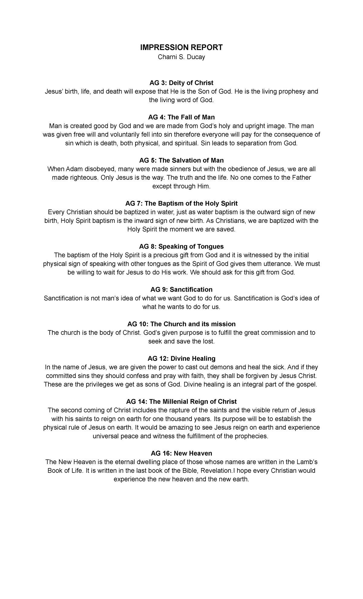 Chin - Impression Report - IMPRESSION REPORT Charni S. Ducay AG 3 ...