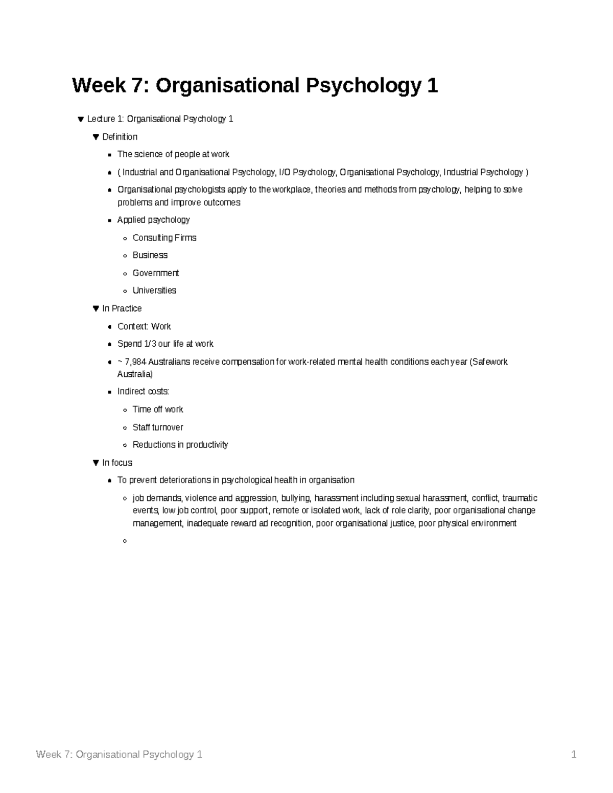 Week 7 Organisational Psychology 1 - Week 7: Organisational Psychology ...