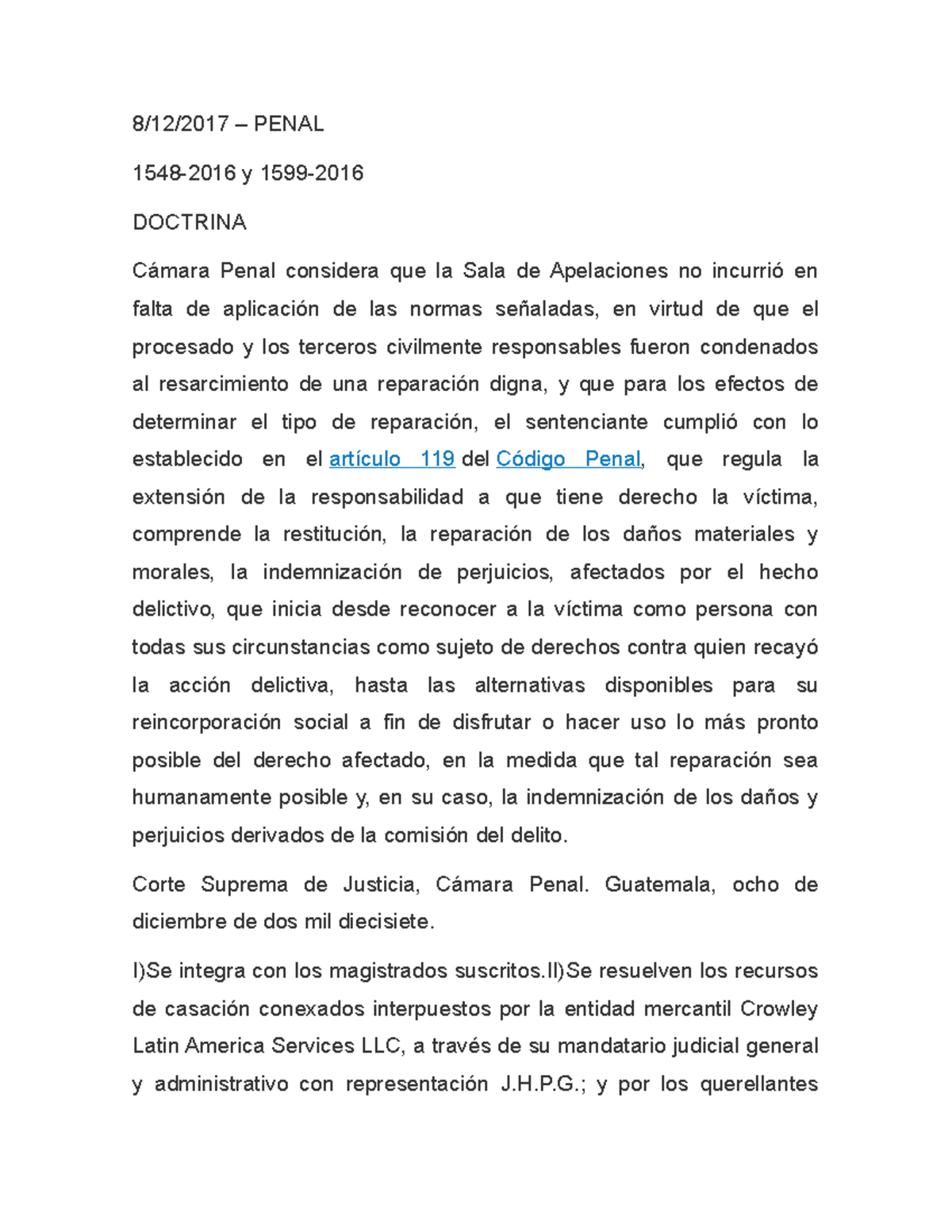 Sentecia de corte suprema de justicia - 8/12/2017 – PENAL 1548-2016 y ...