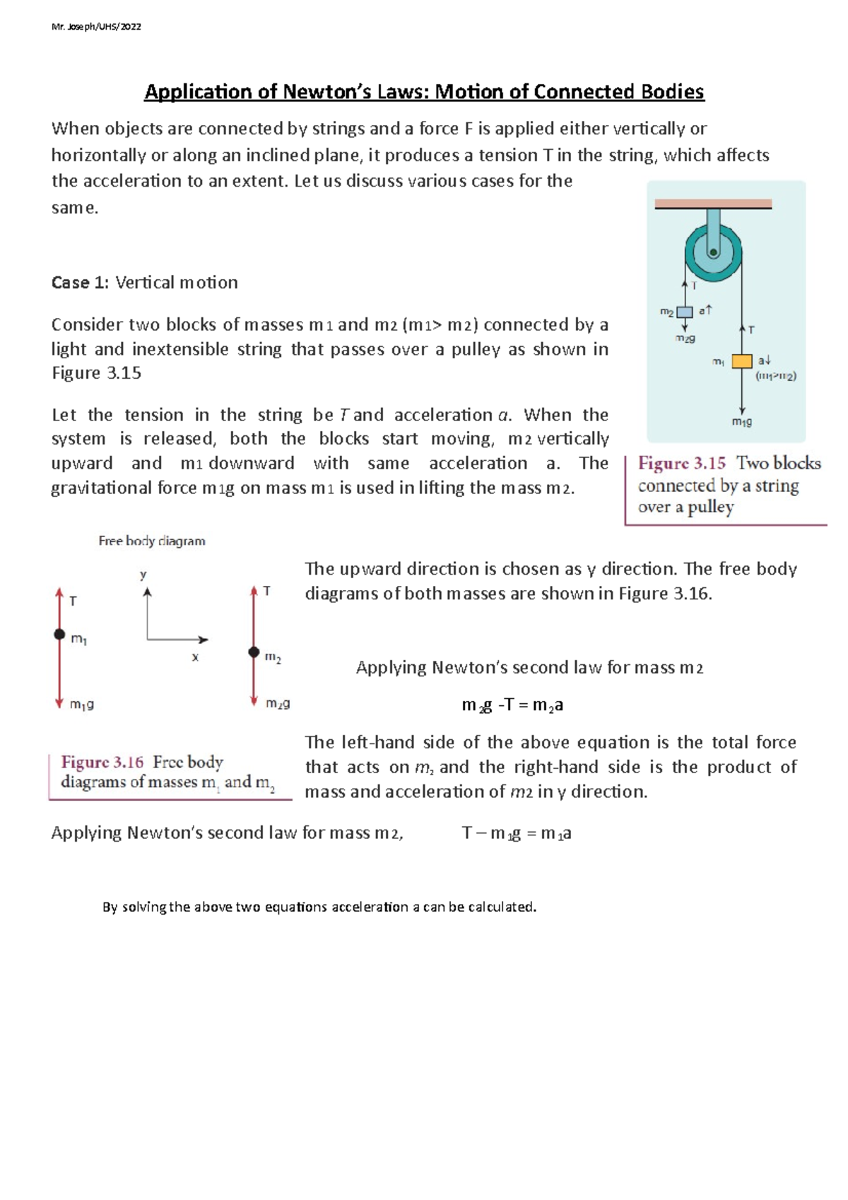 Force - Connected Bodies - Copy - Mr. Joseph/UHS/ Application of Newton ...