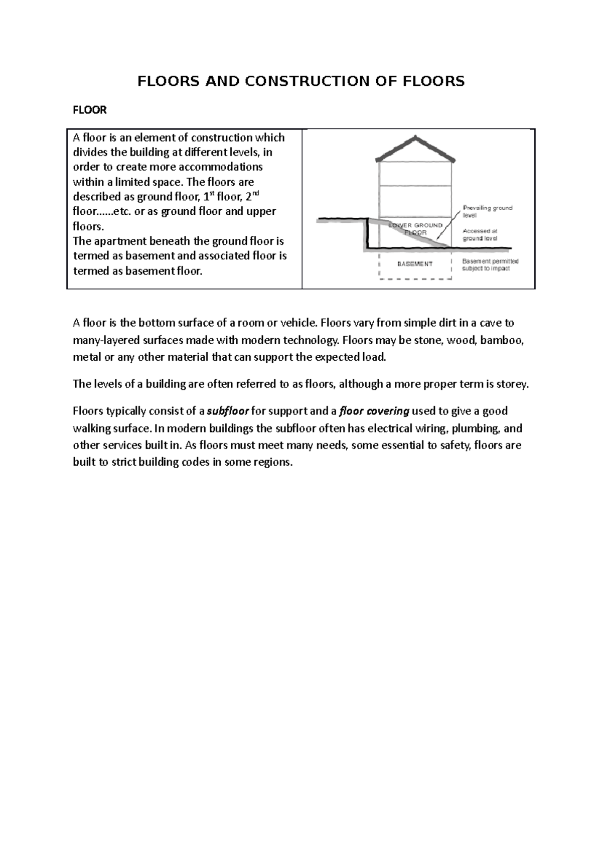 Floors AND Construction OF Floors - FLOORS AND CONSTRUCTION OF FLOORS ...