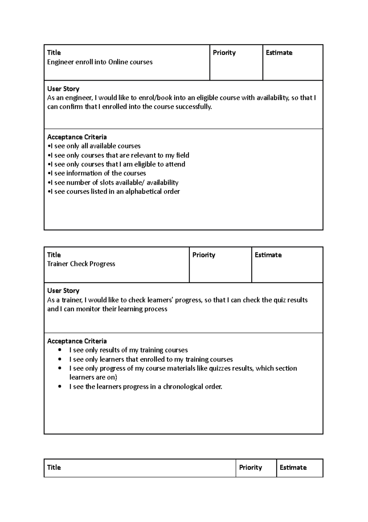Week3 User Story - Cheatsheet - Title Engineer enroll into Online ...