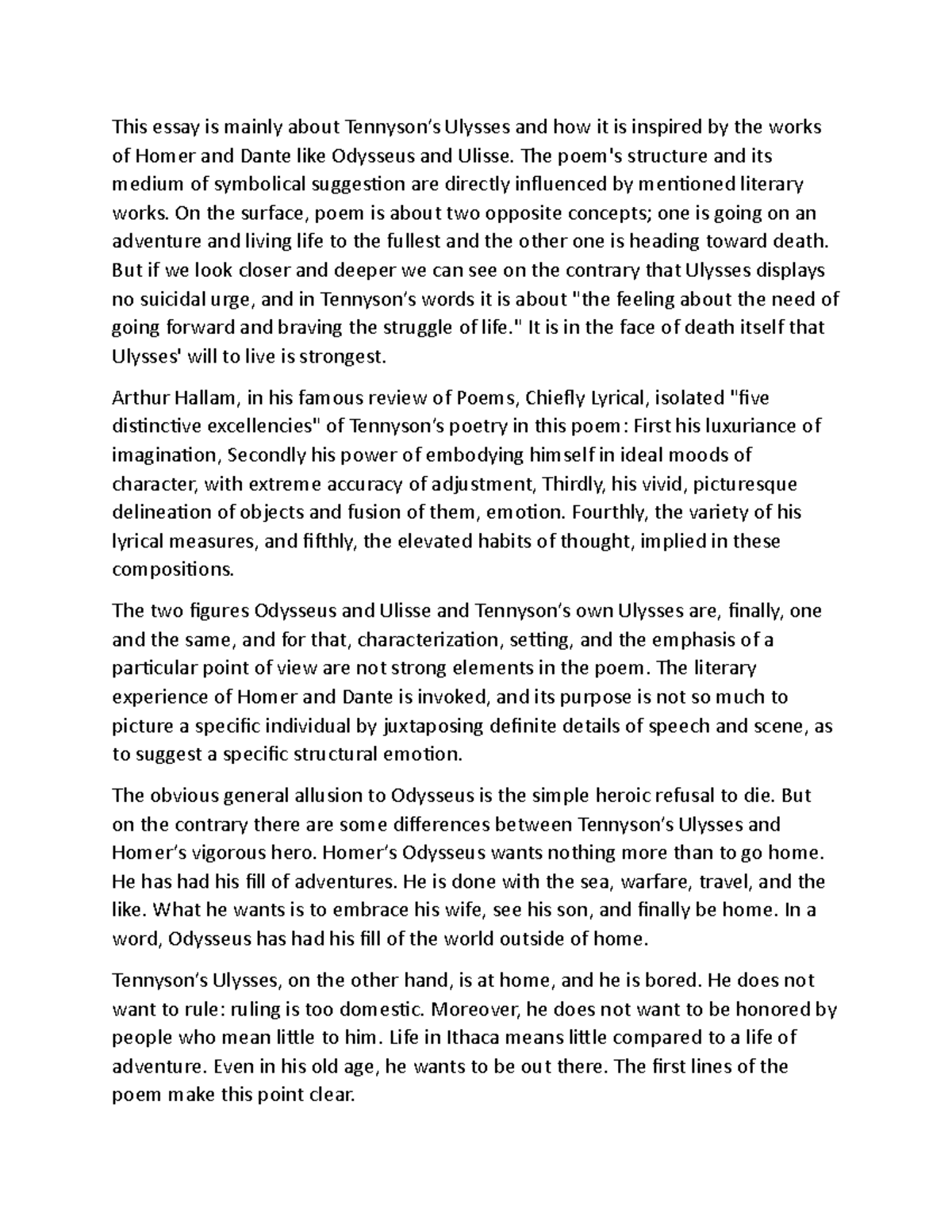 Essay on Tennyson’s Ulysses - This essay is mainly about Tennyson’s ...