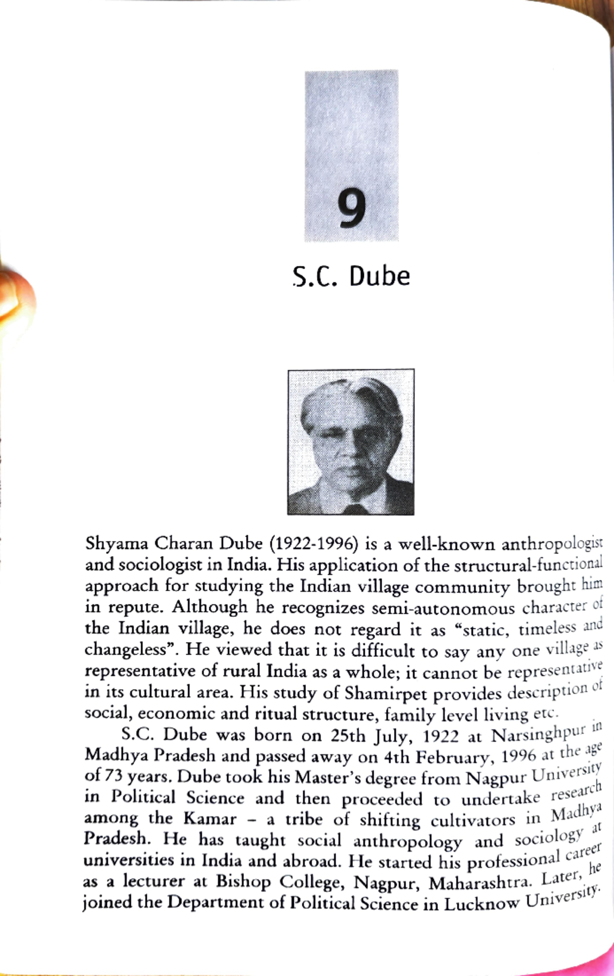 S. C Dube - Sociology unit 2 - 9 S. Dube Shyama Charan Dube (1922-1996) is a well-known - Studocu