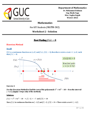 Math 502 Worksheet #9 - Numerical Methods MATH 502.Numerical Methods MATH 502 - | P a g e 1 ...