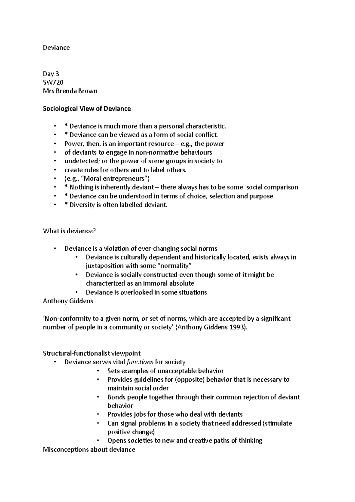 Deviance - Deviance Day 3 SW Mrs Brenda Brown Sociological View of ...