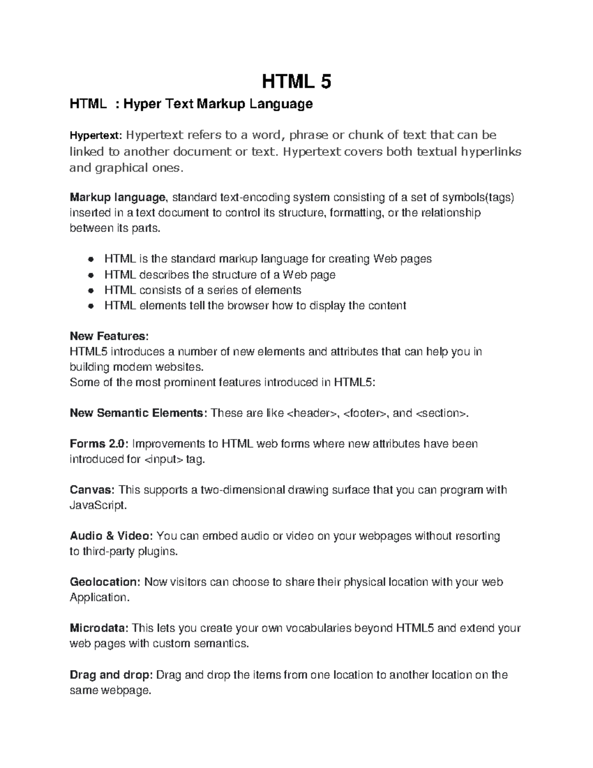 IP Notes - HTML 5 ####### HTML : Hyper Text Markup Language Hypertext ...