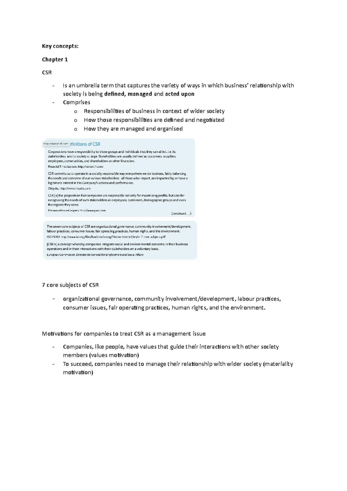 CSR notes - Key concepts: Chapter 1 CSR - Is an umbrella term that ...