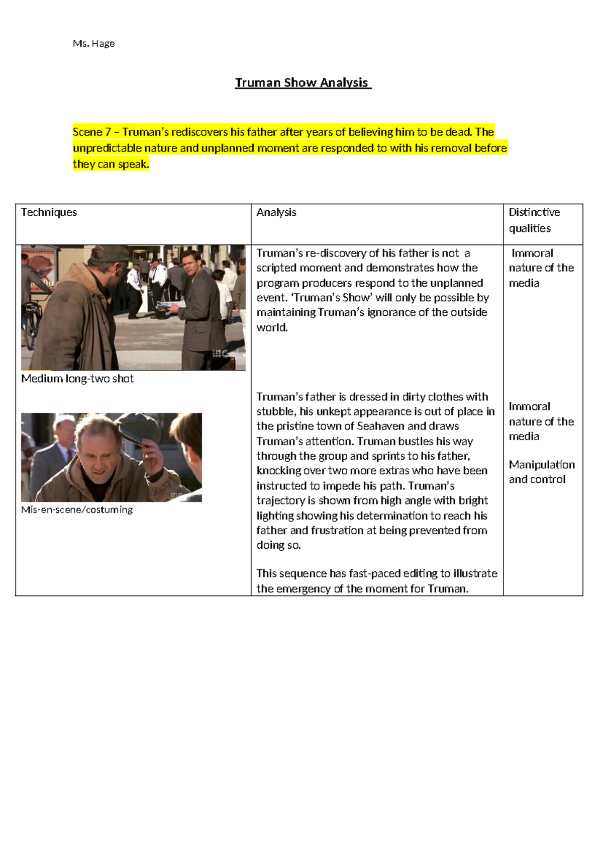Truman Show Analysis revised teacher copy 2nd version 2 - Truman Show ...