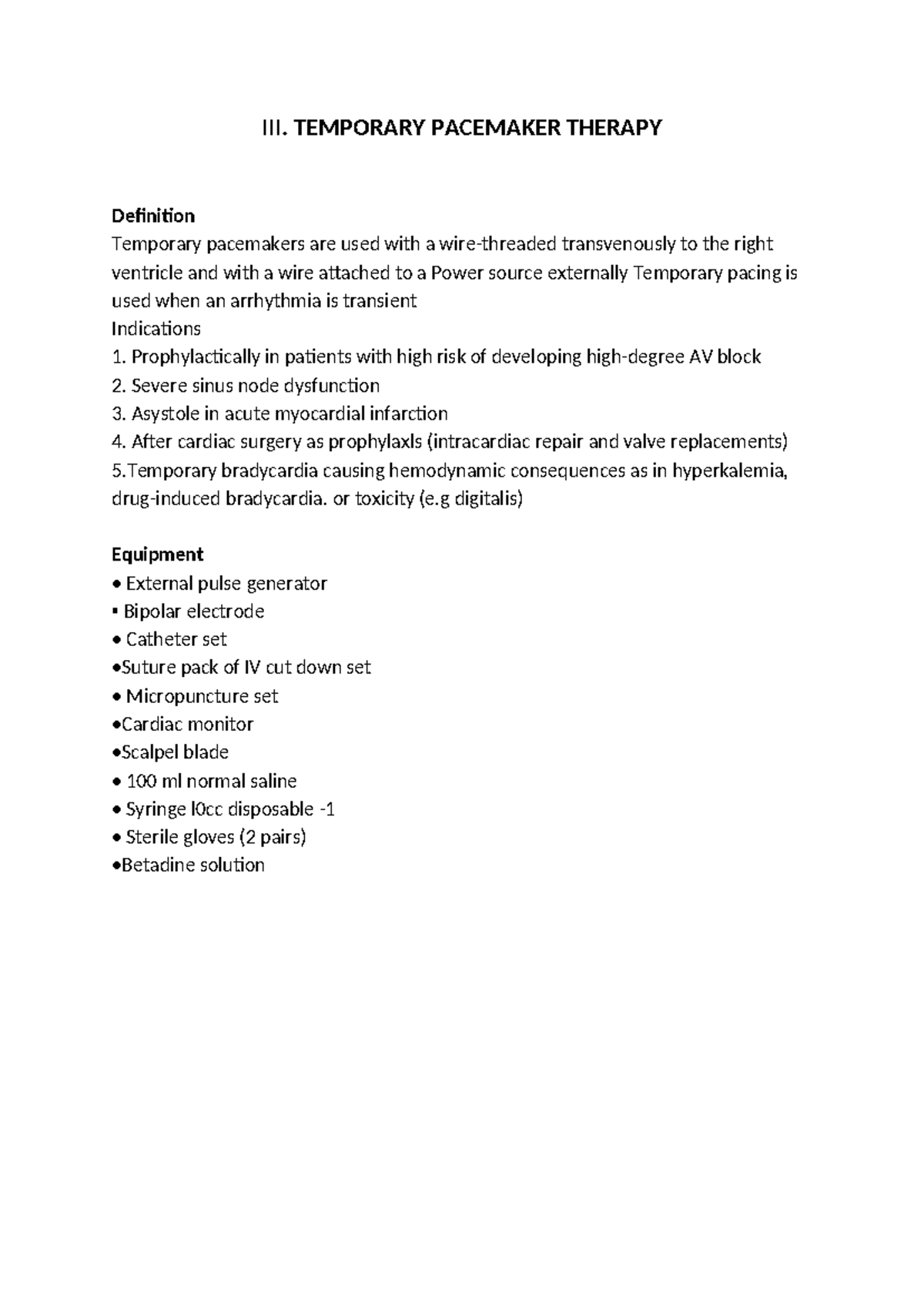 Temporary Pacemaker - III. TEMPORARY PACEMAKER THERAPY Definition ...