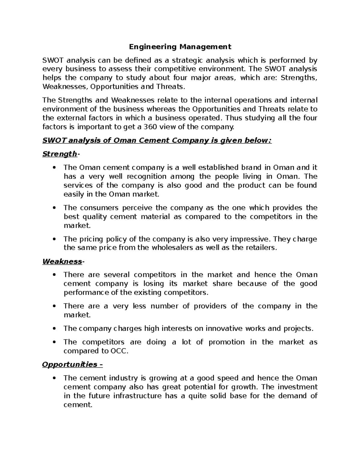 Engineering Management 6 - Engineering Management SWOT analysis can be ...
