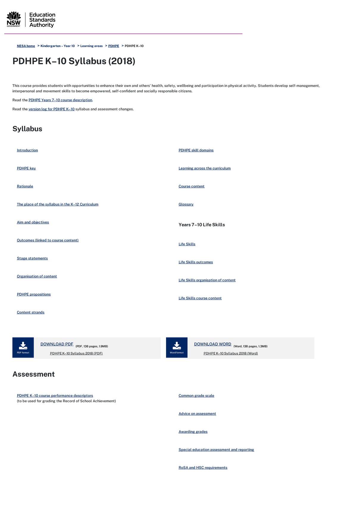 Pdhpe K 10 NSW Education Standards - NESA home > Kindergarten 3 Year 10 ...