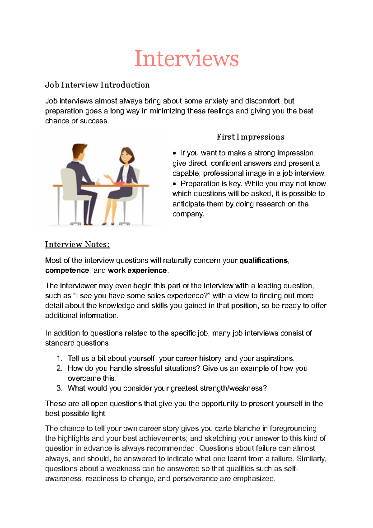 Business English Week 6 Personal Notes - Interviews Job Interview ...