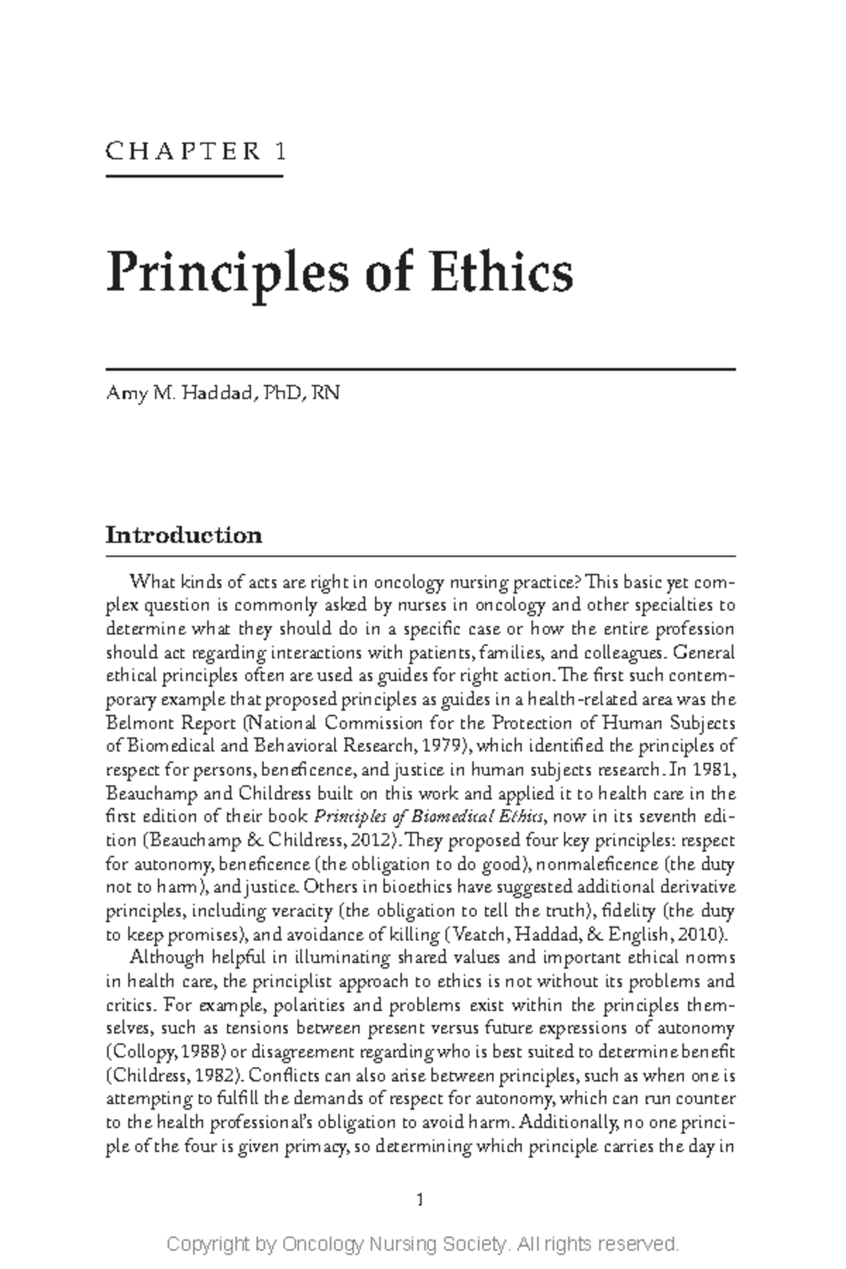 Bioethics Principles - 1 C H A P T E R 1 Principles of Ethics Amy M ...