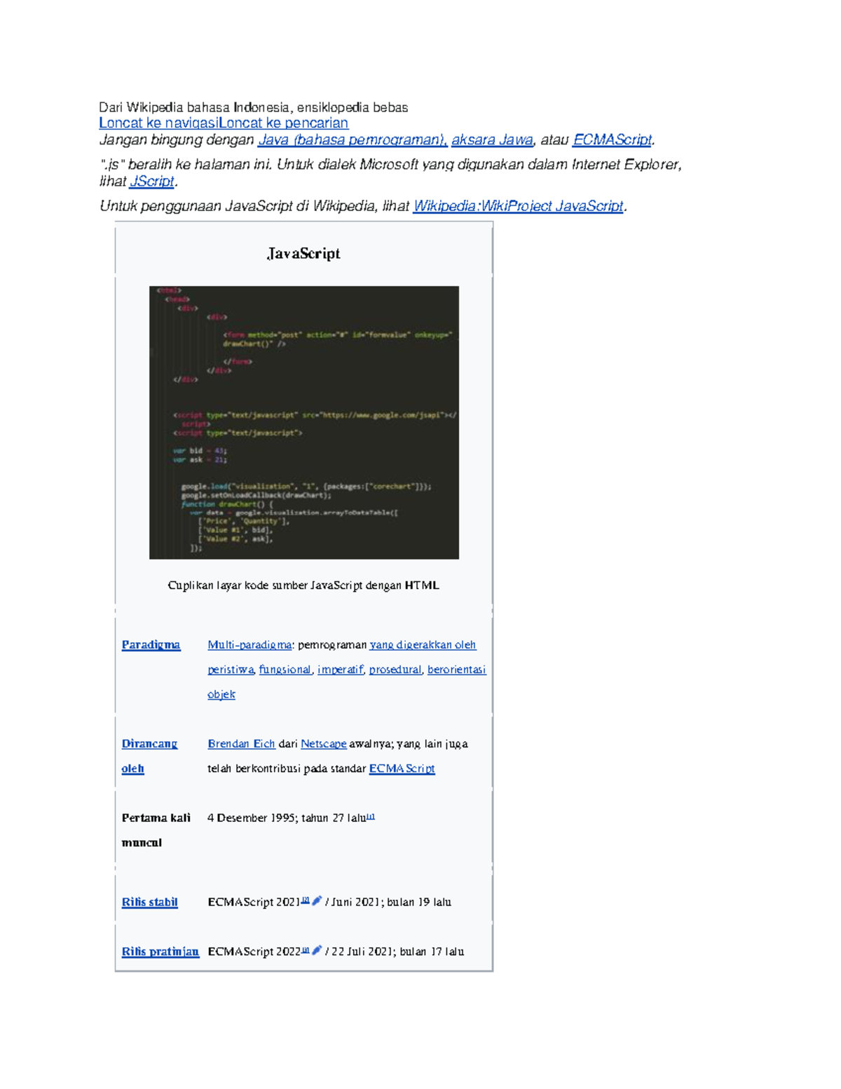 Java script - NdwqKN SGDhaba - Dari Wikipedia bahasa Indonesia, ensiklopedia bebas Loncat ke ...