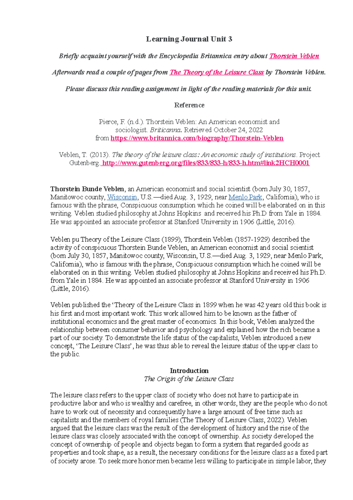 Learning Journal Unit 3 - Please discuss this reading assignment in ...