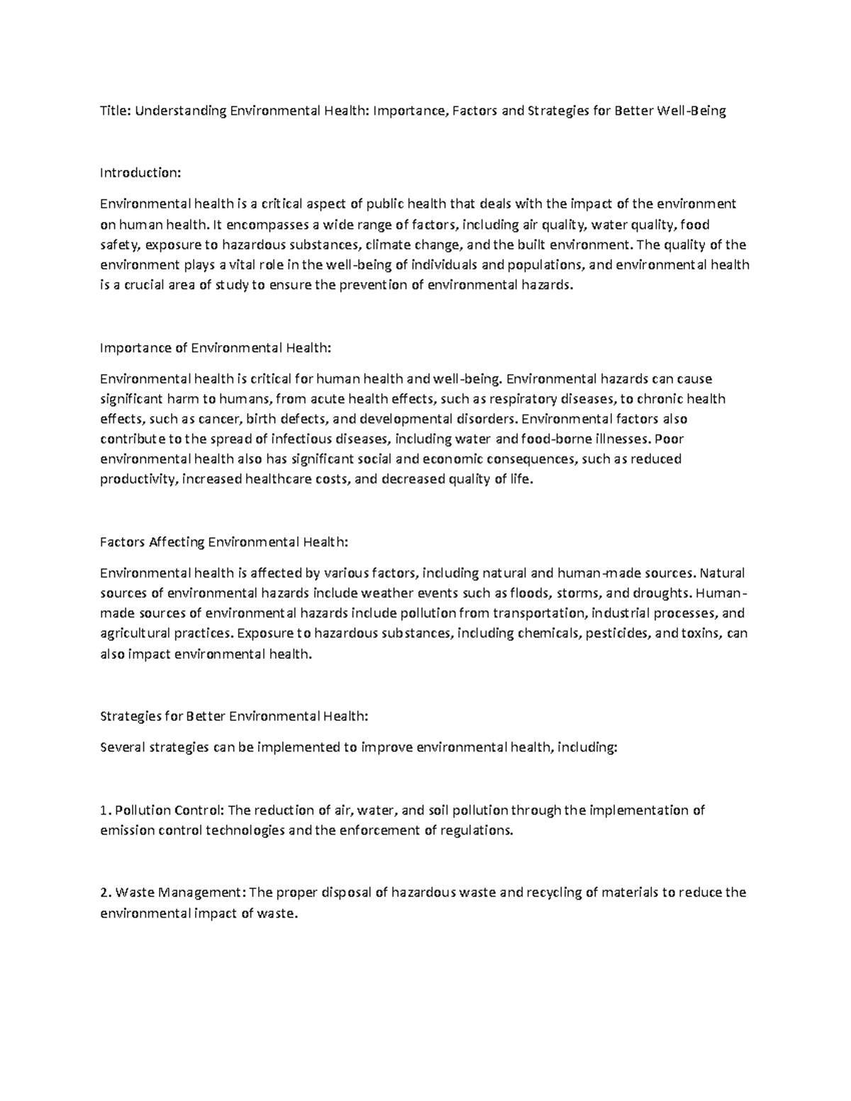 Document 32 - Understanding Environmental Health: Importance, Factors ...