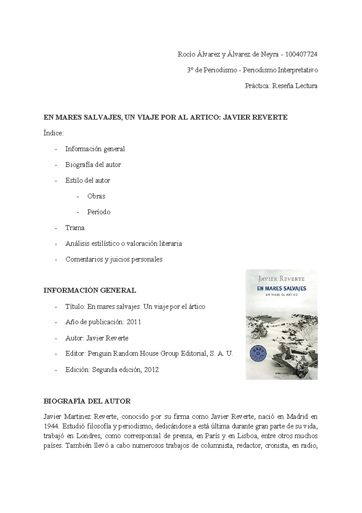 Reseña - Reseña de En Mares Salvajes: Javier Reverte - Rocío Álvarez y ...