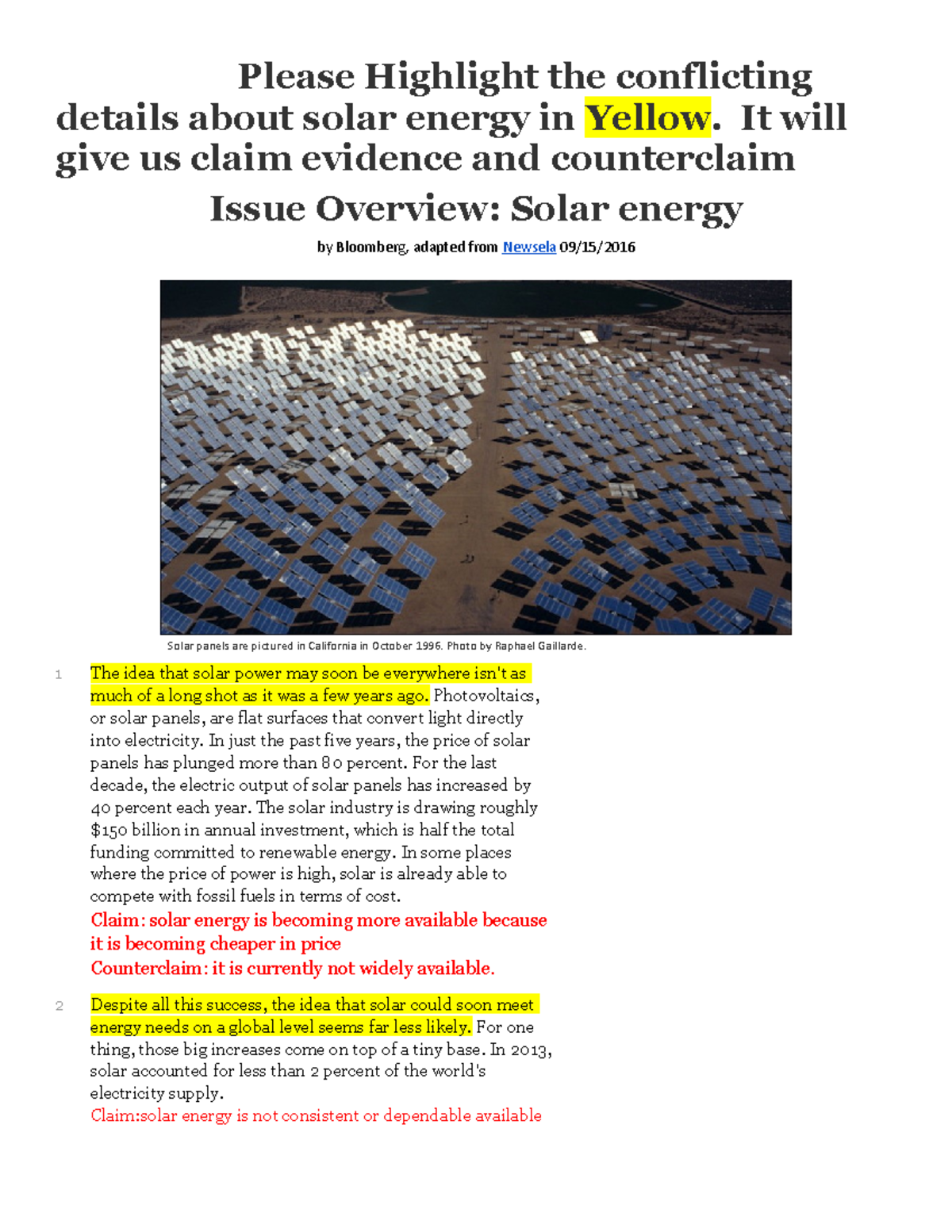 Solar Energy Conflicting Annotation - Please Highlight the conflicting ...