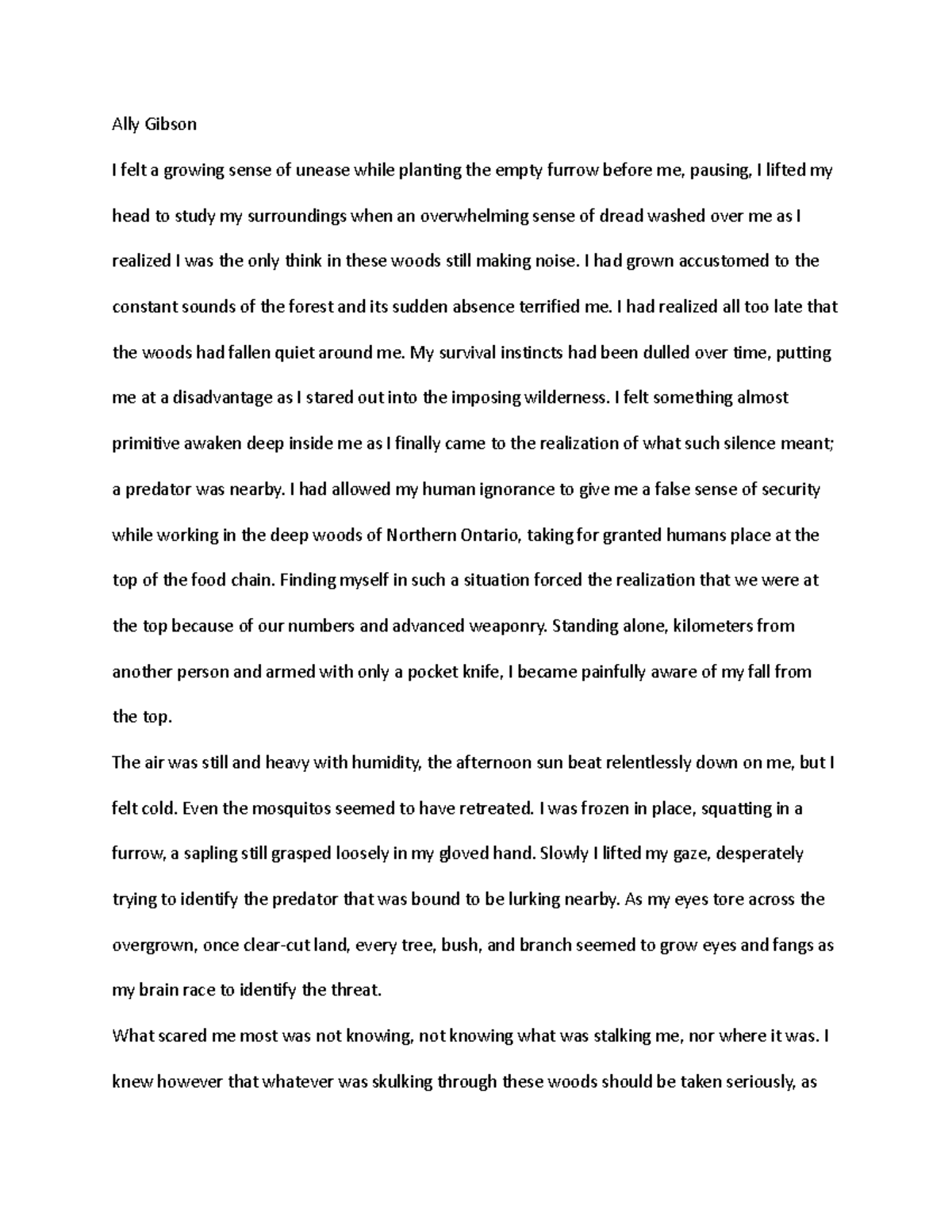 Creative Writing Nature - Ally Gibson I felt a growing sense of unease ...