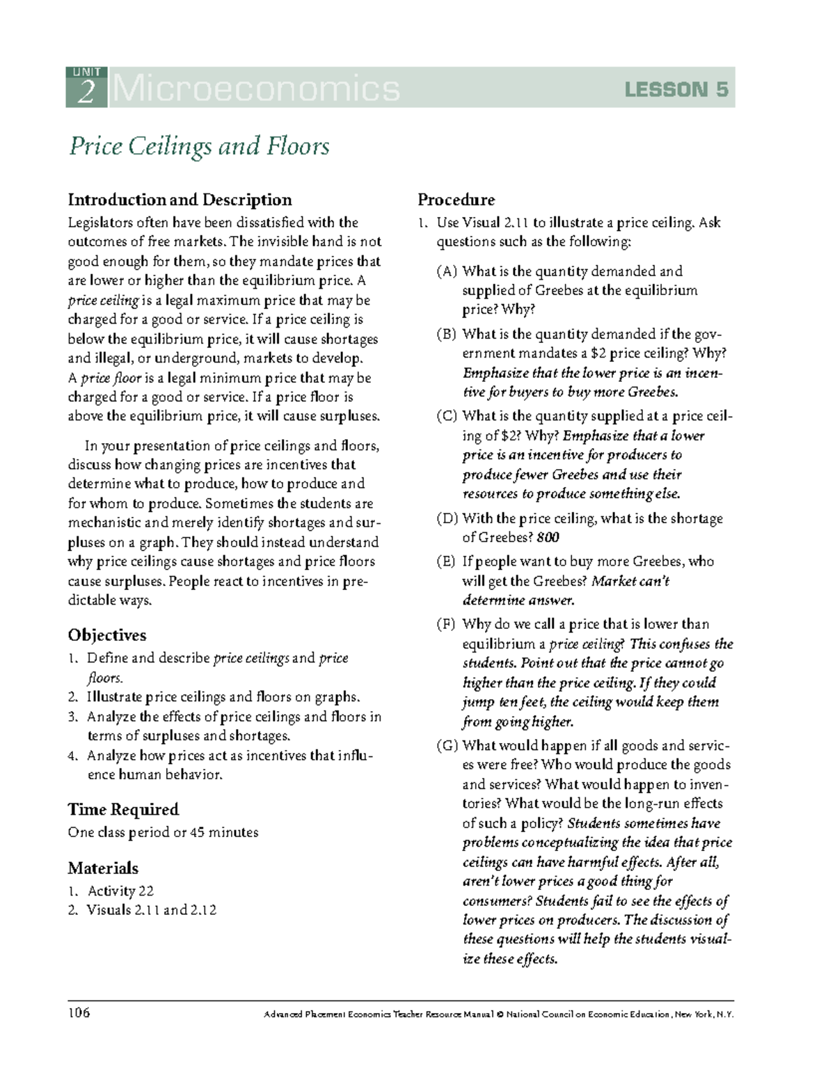 Price controls key Micro U2 L5 Act 22 - 106 Advanced Placement ...
