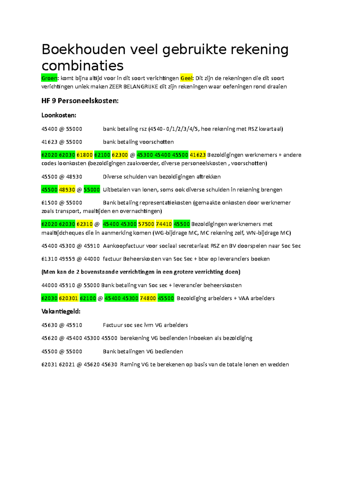 Boekhouden veel gebruikte rekening combinaties - Boekhouden veel ...