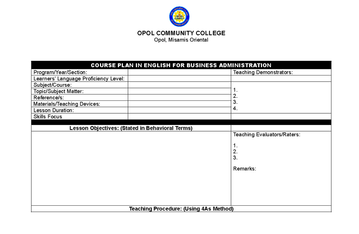 BA Revised Course PLAN Template - OPOL COMMUNITY COLLEGE Opol, Misamis ...
