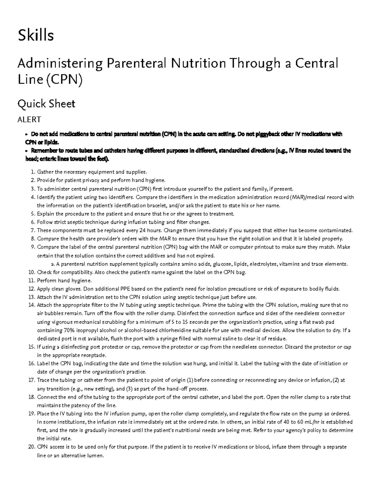 Administering Parenteral Nutrition Through a Central Line (CPN ...