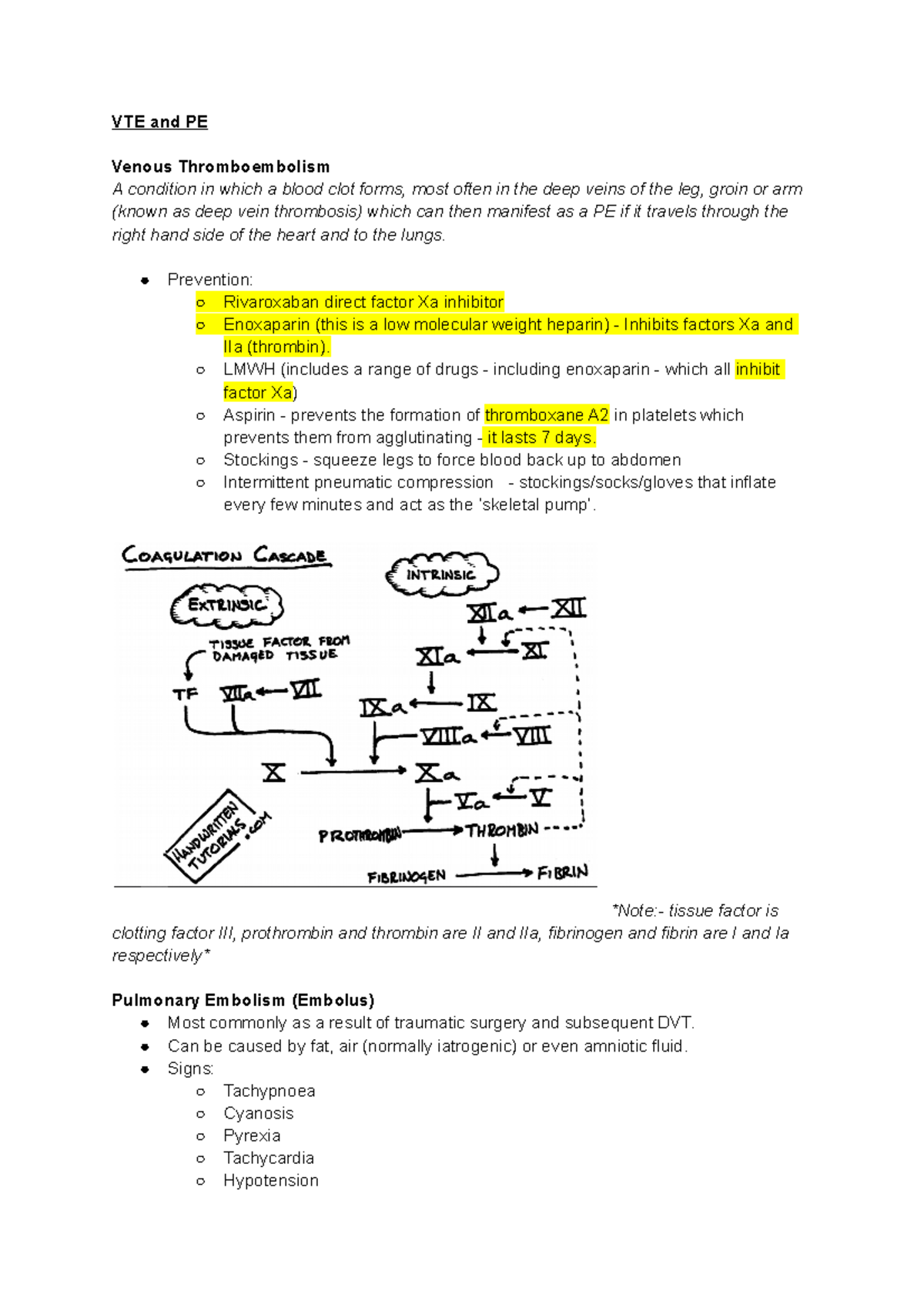 VTE and PE - Lecture notes 2.10 - VTE and PE Venous Thromboembolism A ...