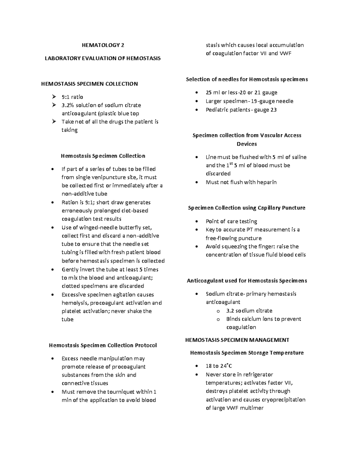 Hematology 2 - HEMATOLOGY 2 LABORATORY EVALUATION OF HEMOSTASIS ...